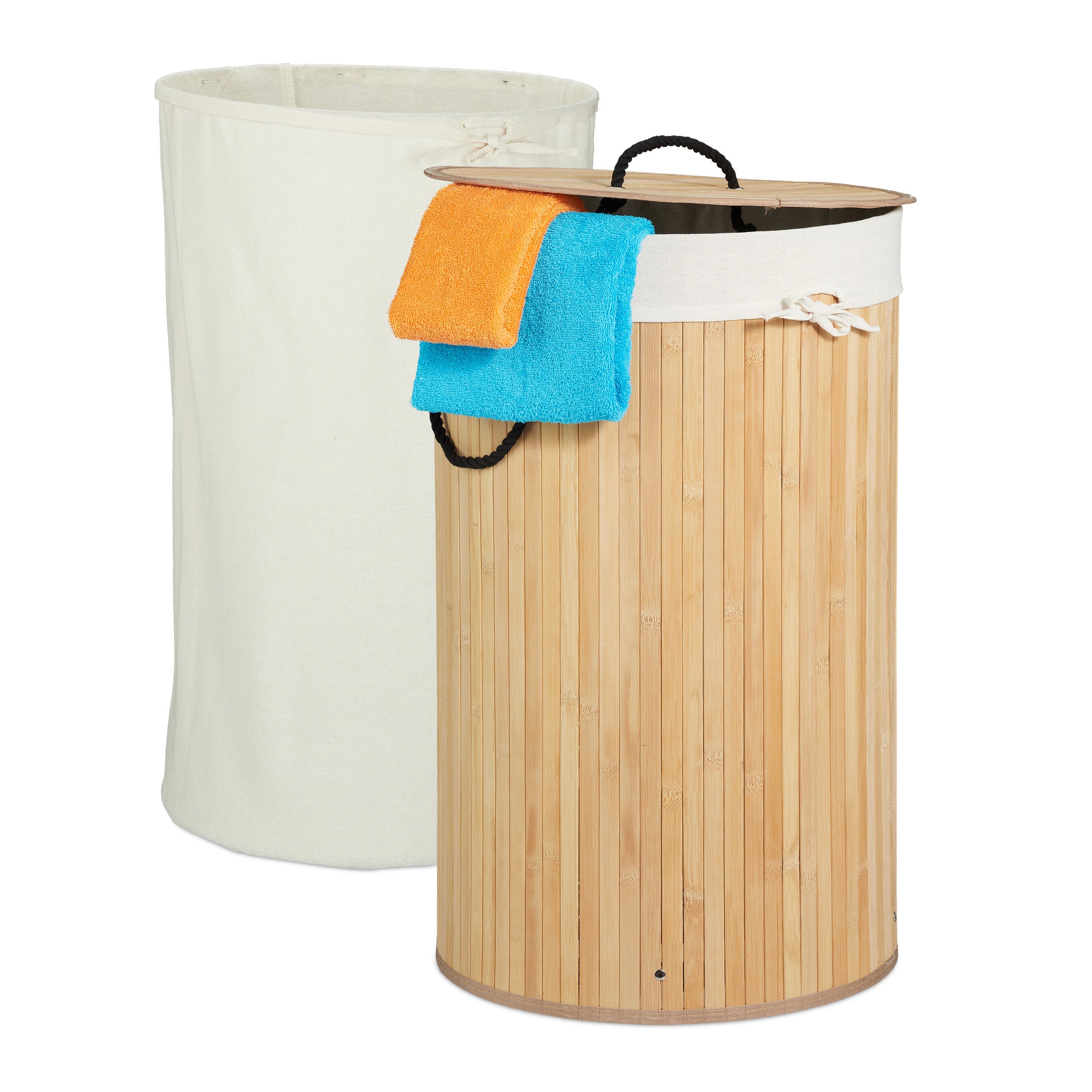 Relaxdays Panier lessive bambou, corbeille pliable avec couvercle,70 l ...