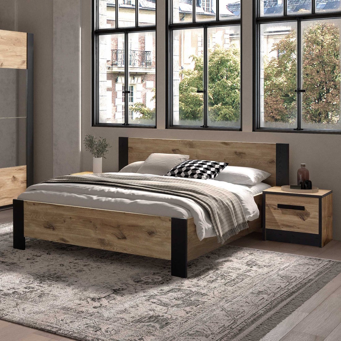 Cadre + Tête de lit 160x200 cm Chêne - GREELEY | Leroy Merlin