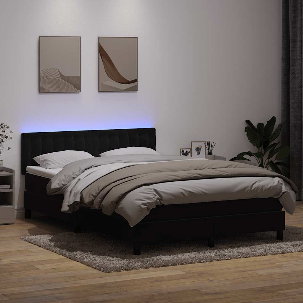 Cama box spring con colchón y LED terciopelo negro 140x210 cm | Leroy ...