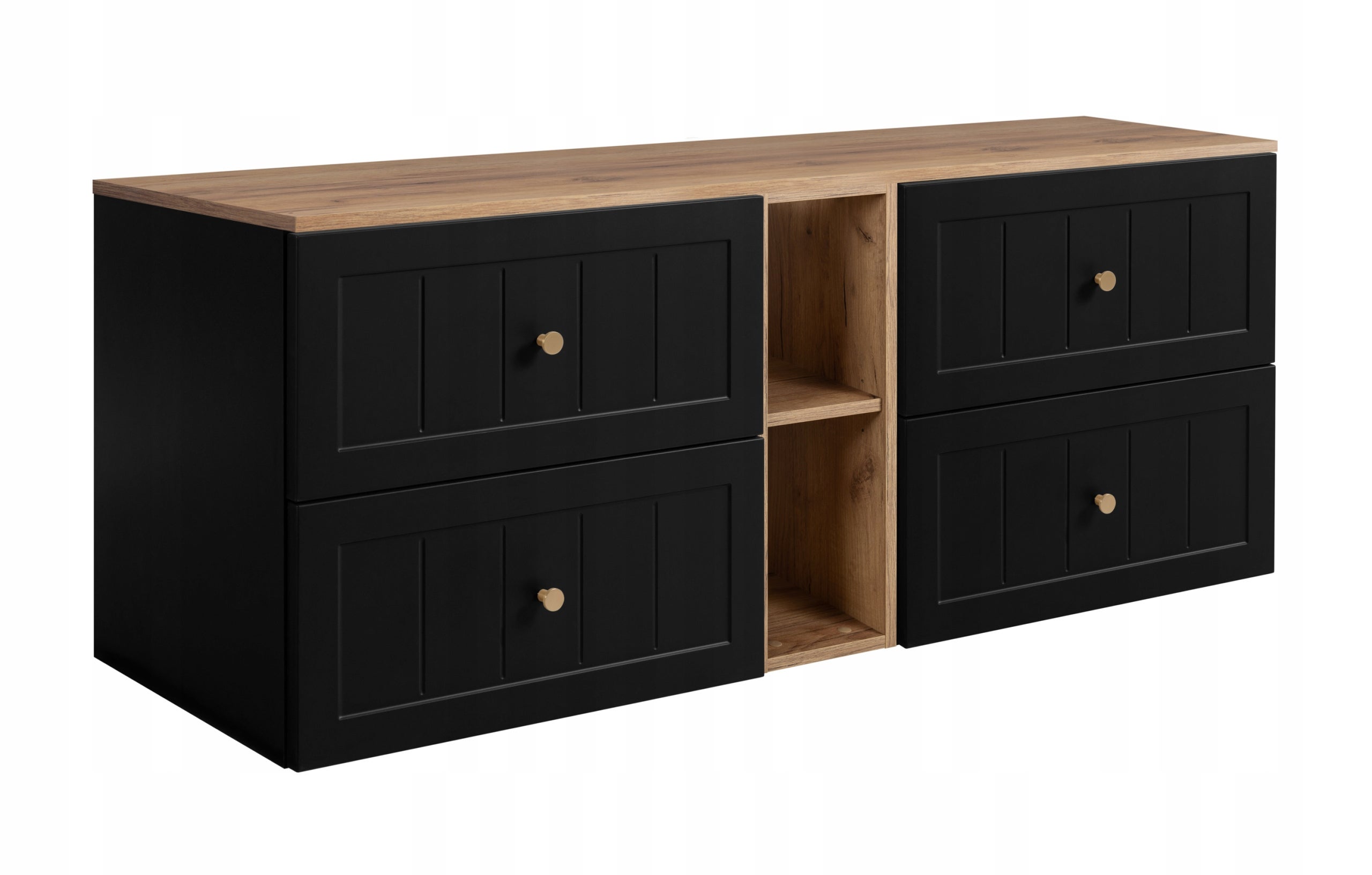 Meuble sous-vasque de salle de bain 140 cm noir avec façades MDF ...