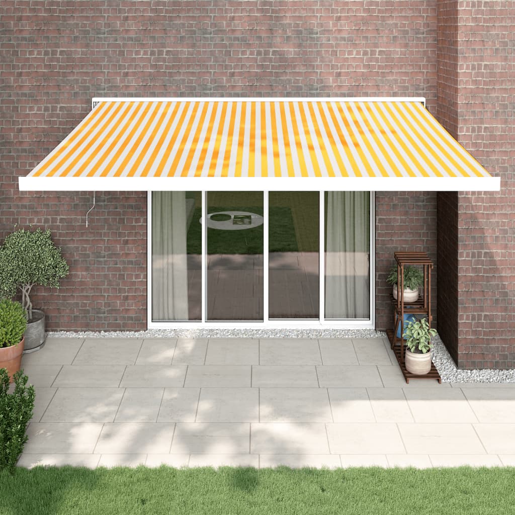 Toldo retráctil aluminio y tela amarillo y blanco 4,5x3 m | Leroy Merlin