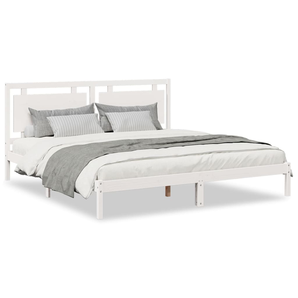 Lit extra long sans matelas en bois massif blanc 200x210 cm | Leroy Merlin