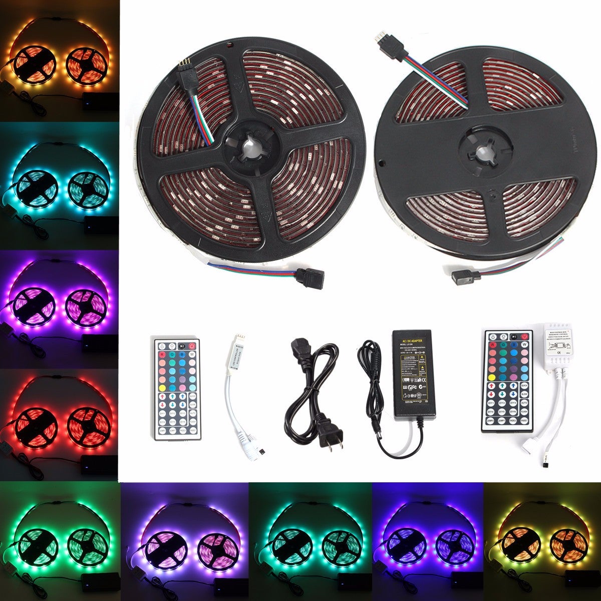 Lot de 2 Kit ruban LED RGB DC 12V 5M multicolore avec télécommande ...