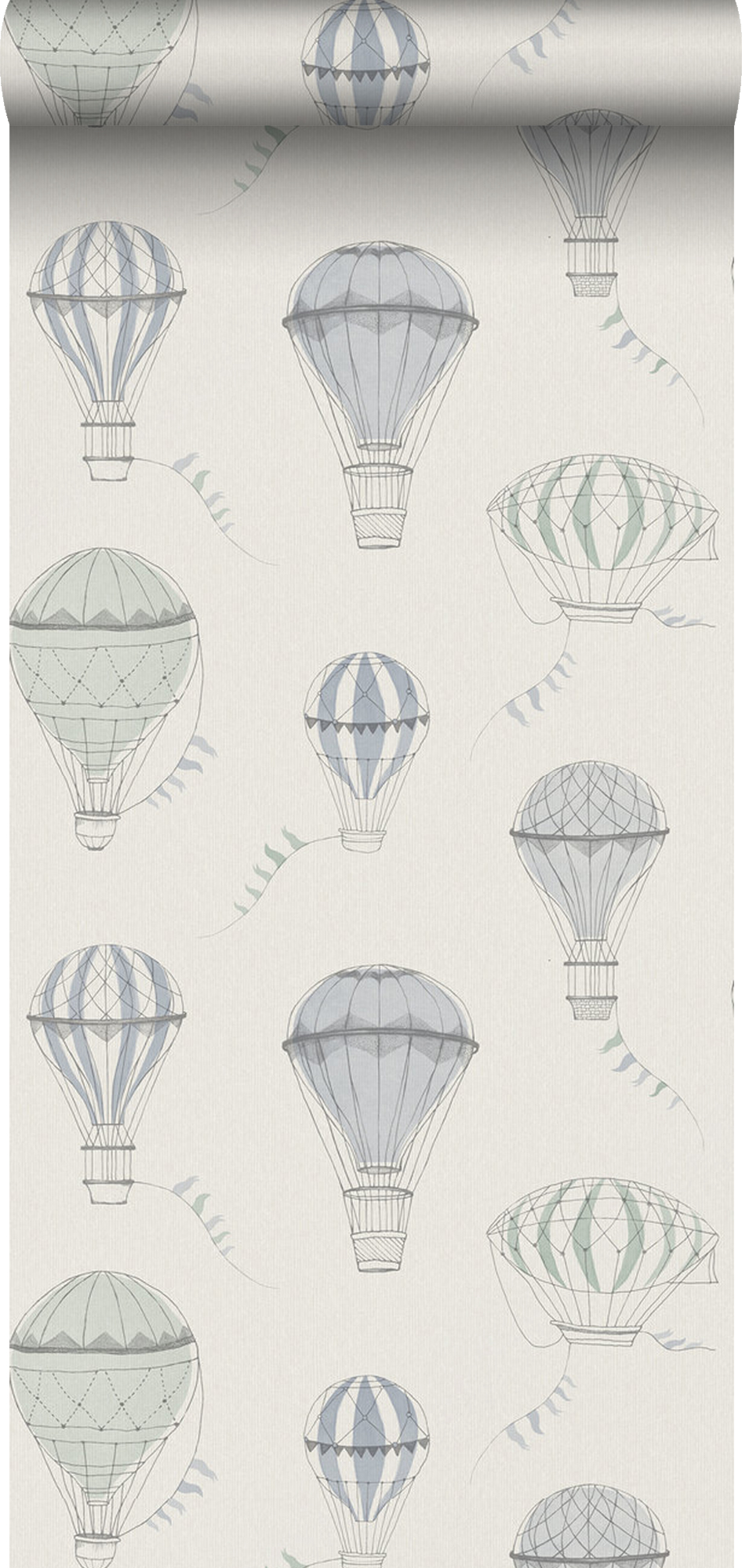 Papier peint ballons à air chaud bleu gris - 53 cm x 10.05 m ...