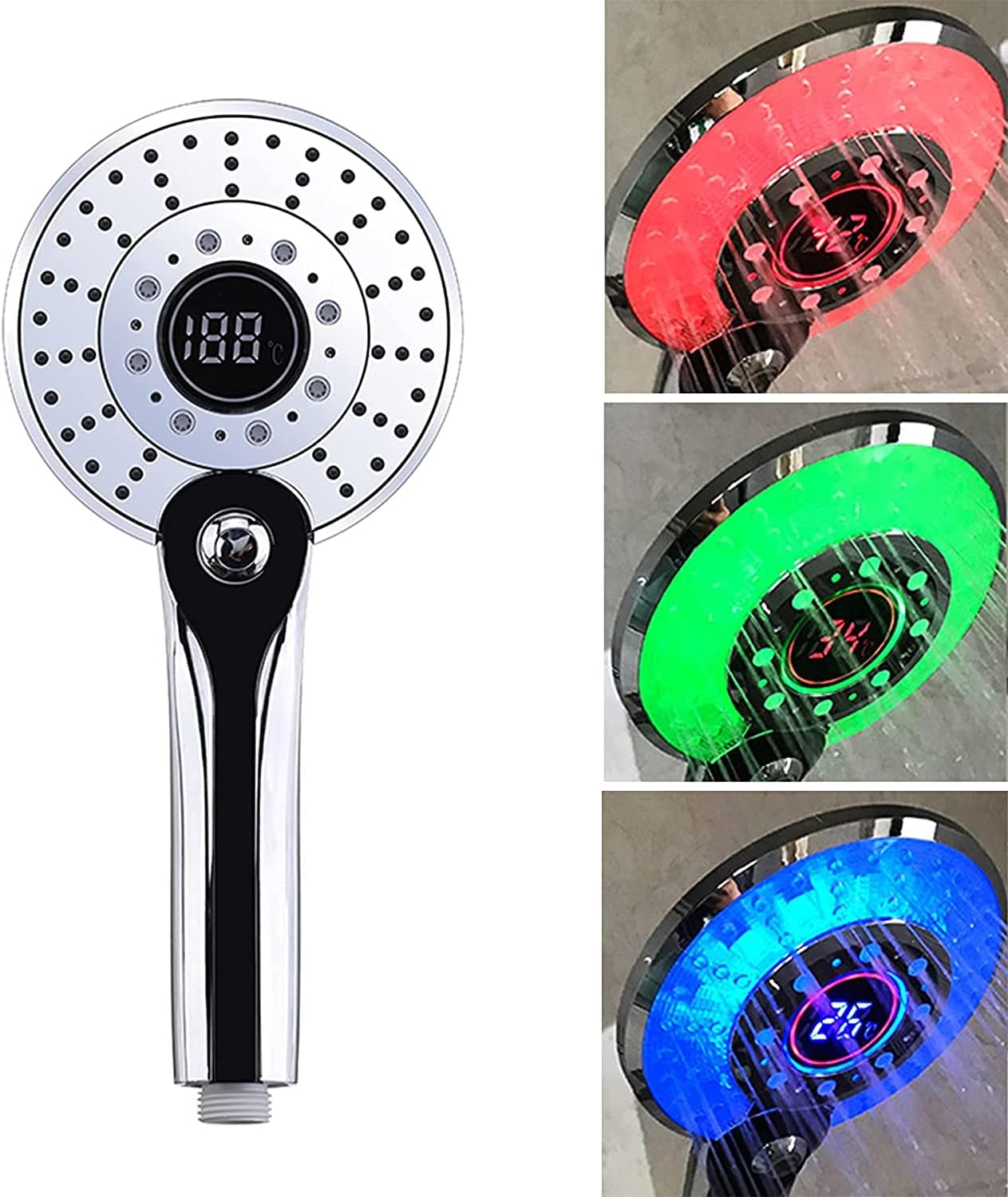 Cabezal de ducha LED de 3colores,control de temperatura,ducha de mano ...