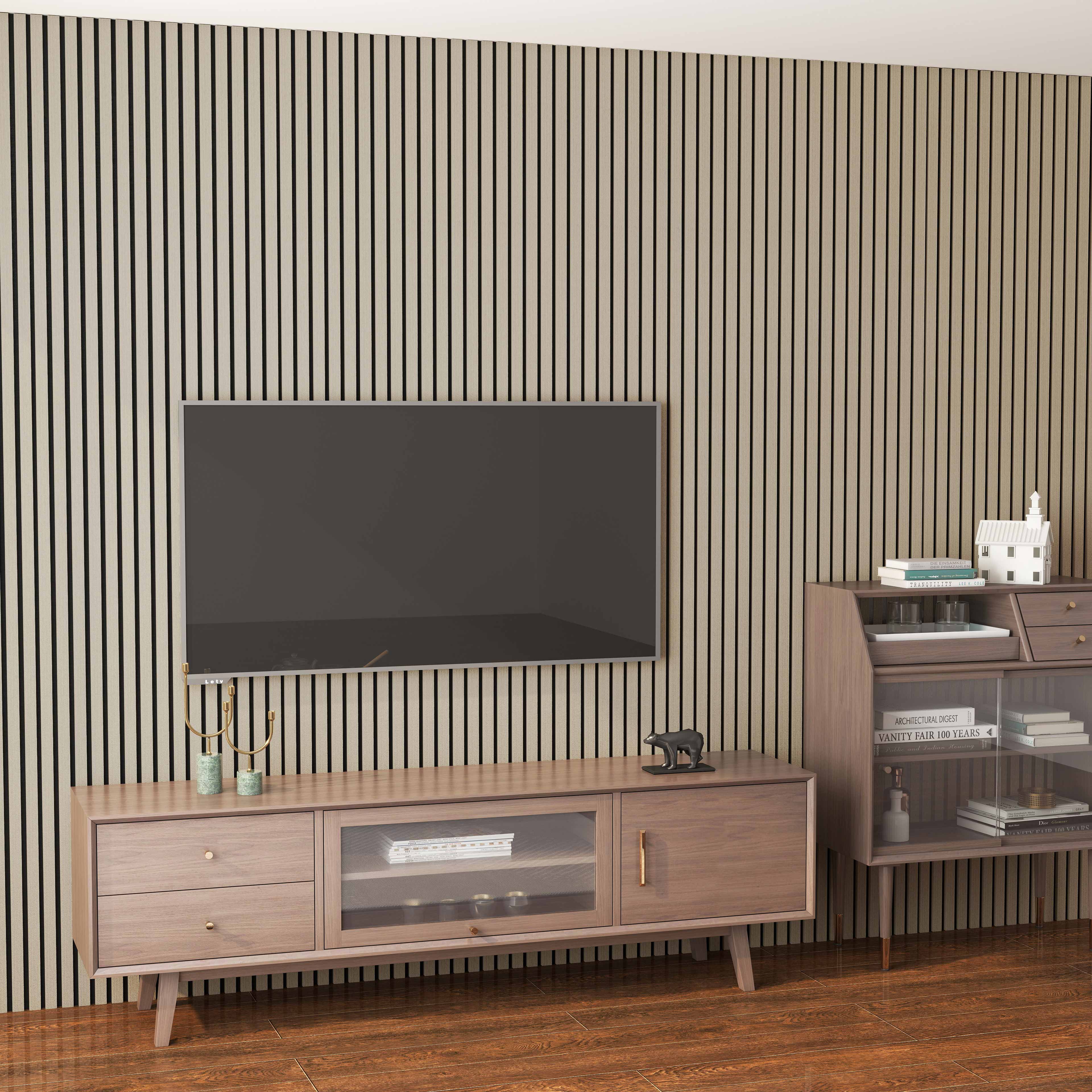 Lot de 3 panneaux muraux acoustiques décoratifs en bois MDF 260 x 30 cm ...