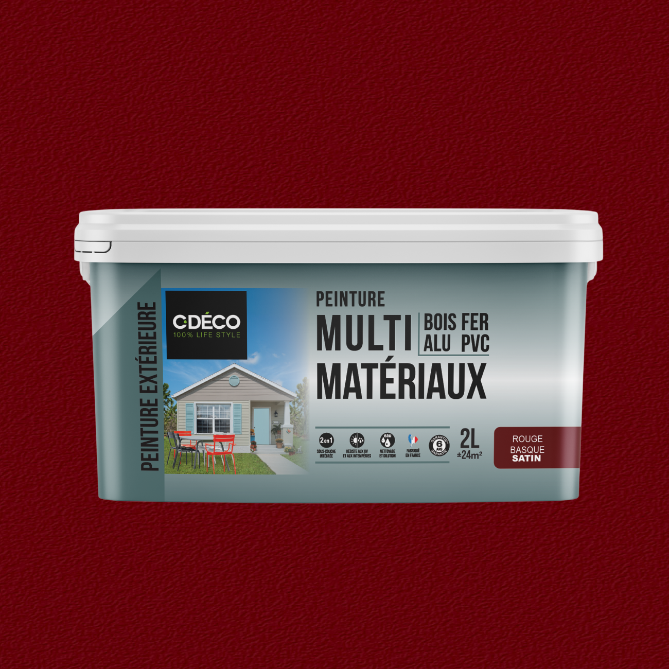 Peinture Multi Matériaux CDECO Rouge Basque Satin 2L | Leroy Merlin