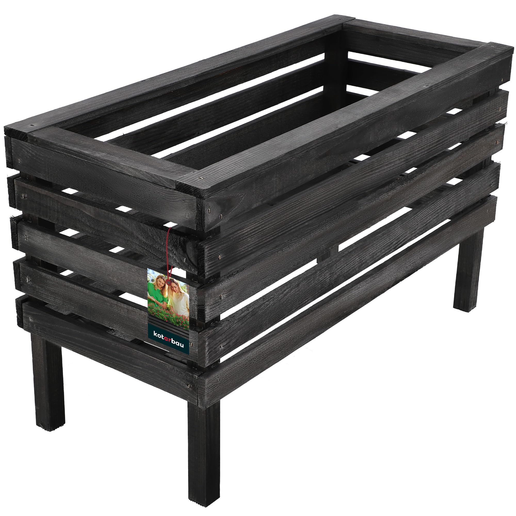 KOTARBAU Jardinière surélevée pour jardin - 64 x 30 x 39 cm - En bois - Noir - Pour balcon ...