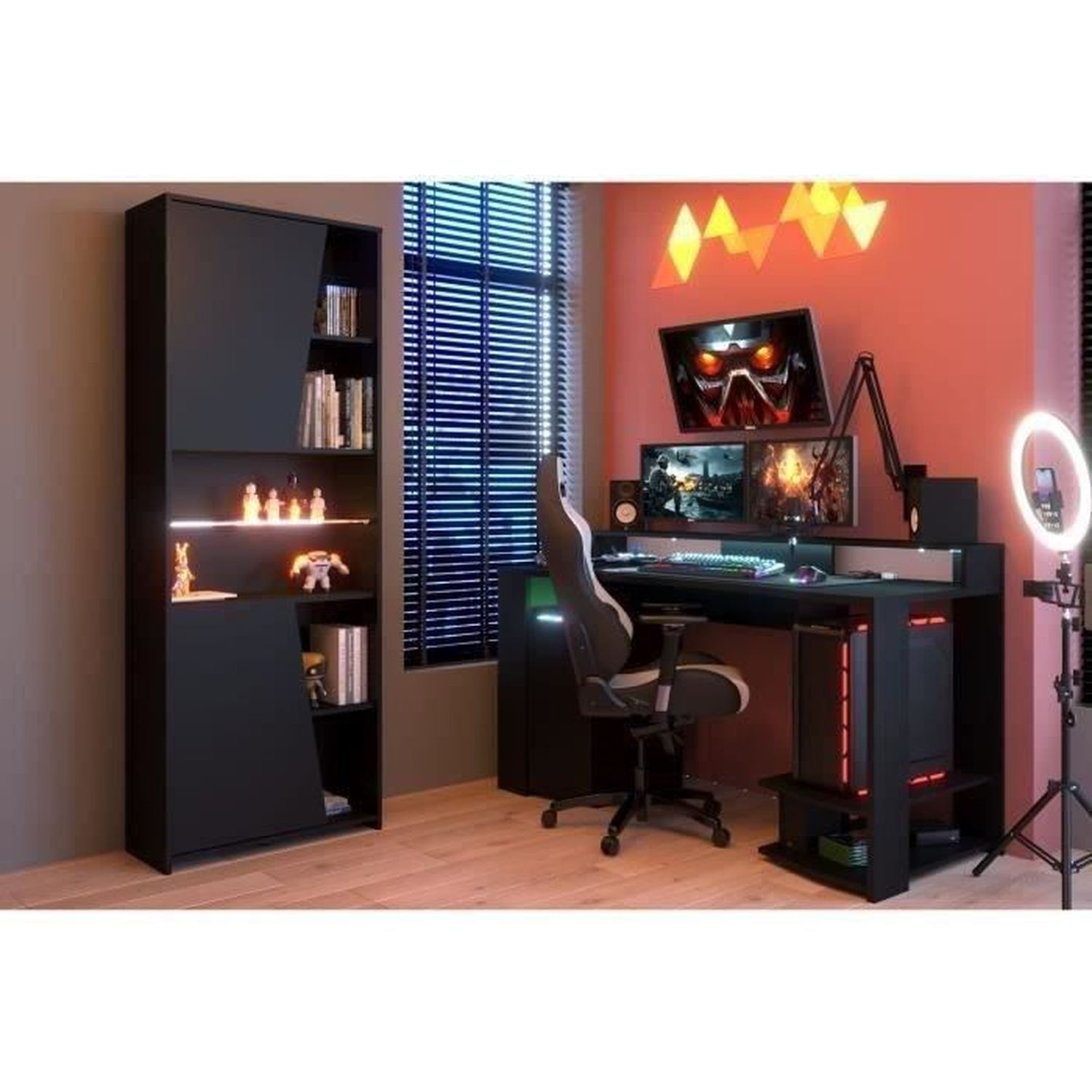 Bureau gaming LED droit noir 152 x 61,5 x Hauteur 87 cm Grande zone de ...