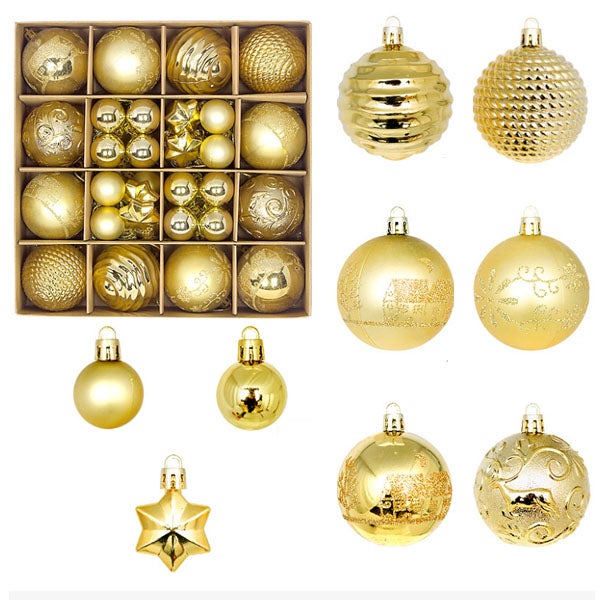 Boules de noël dorées 44 pièces, boules en plastique galvanisé de 3 à 6cm, décorations d'arbre ...