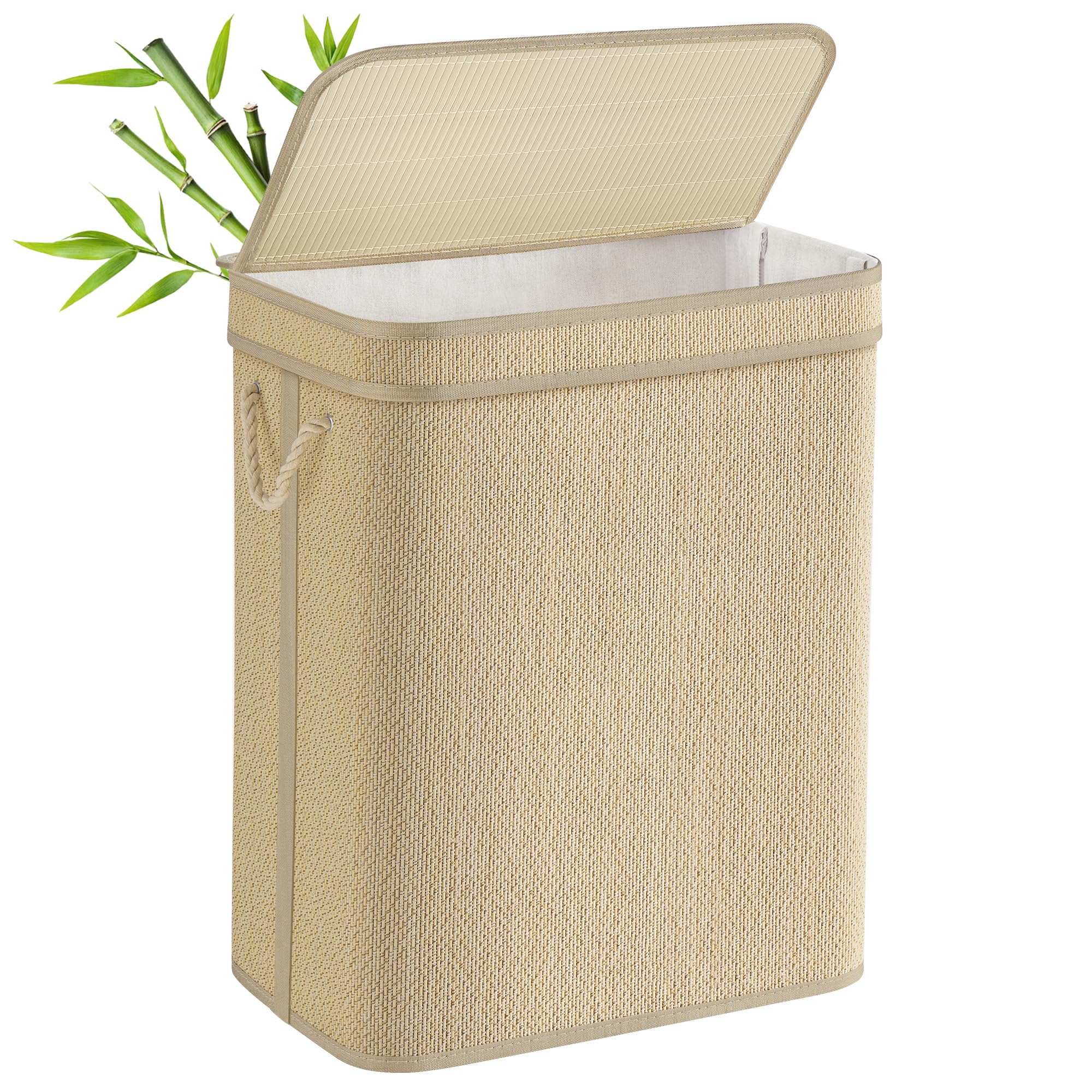 Cesto de Ropa Sucia Bambú 90L, Cesta Colada Color Natural con Tapa y ...