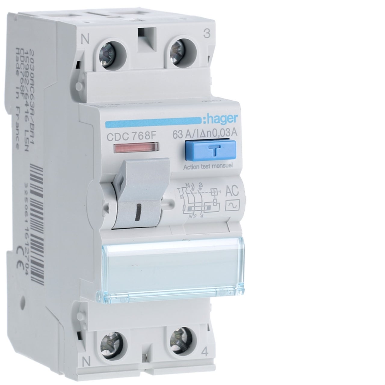 Interrupteur différentiel hager - 63a - 30 ma - 2 pôles - type ac - vis ...