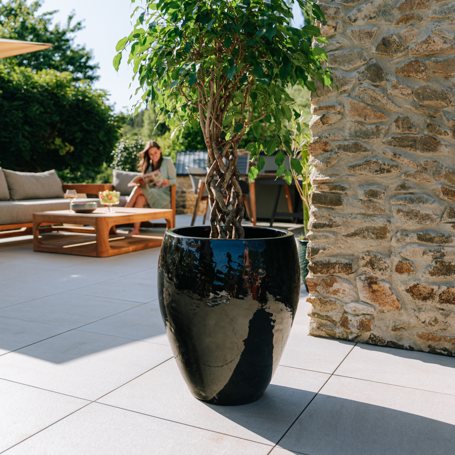 Pot grande taille d'extérieur POSEIDON2 46x55cm noir, fait main en ...
