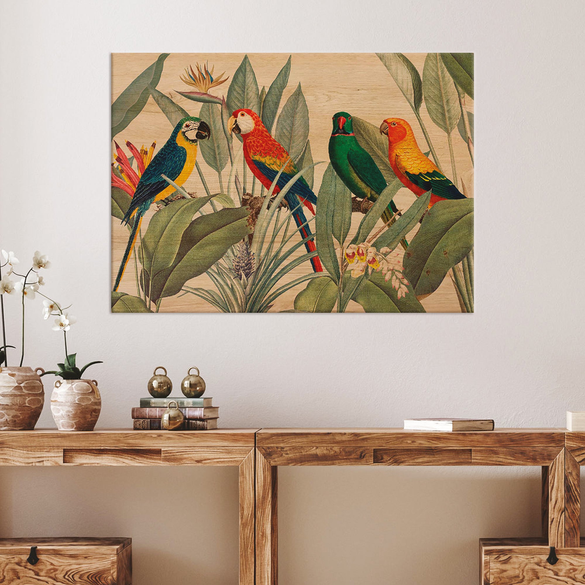 Impresión en madera Loros en la jungla 47x67 | Leroy Merlin