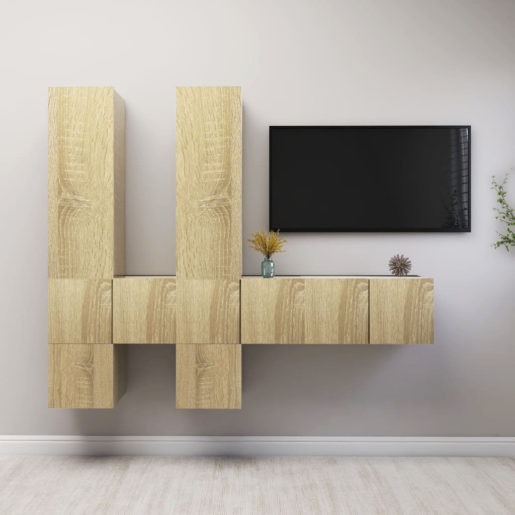 Muebles de pared de TV 7 pzas aglomerado color roble Sonoma | Leroy Merlin