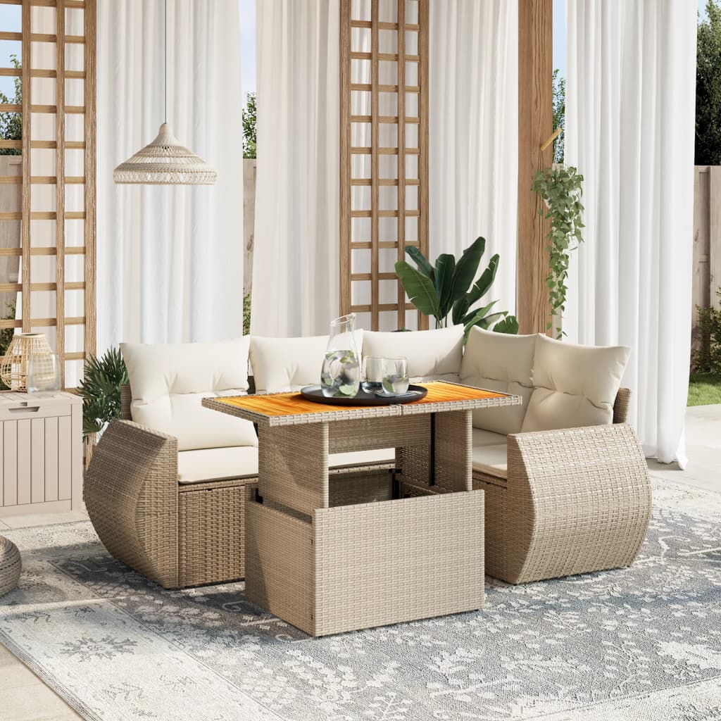 Salon de jardin avec coussins 5 pcs beige résine tressée | Leroy Merlin