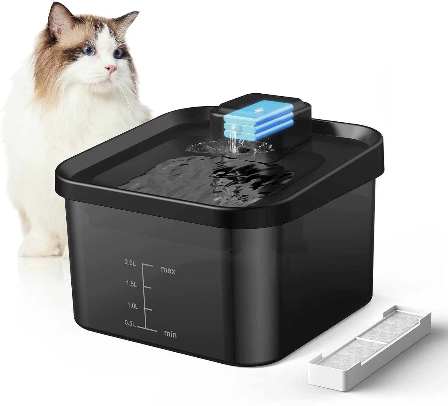 Fontaine à eau pour chat 2 L, abreuvoir pour chat 4 000 mAh, sans fil ...