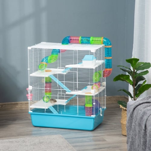 Cage pour petits animaux 5 niveaux avec roue, rampe, gamelle et ...