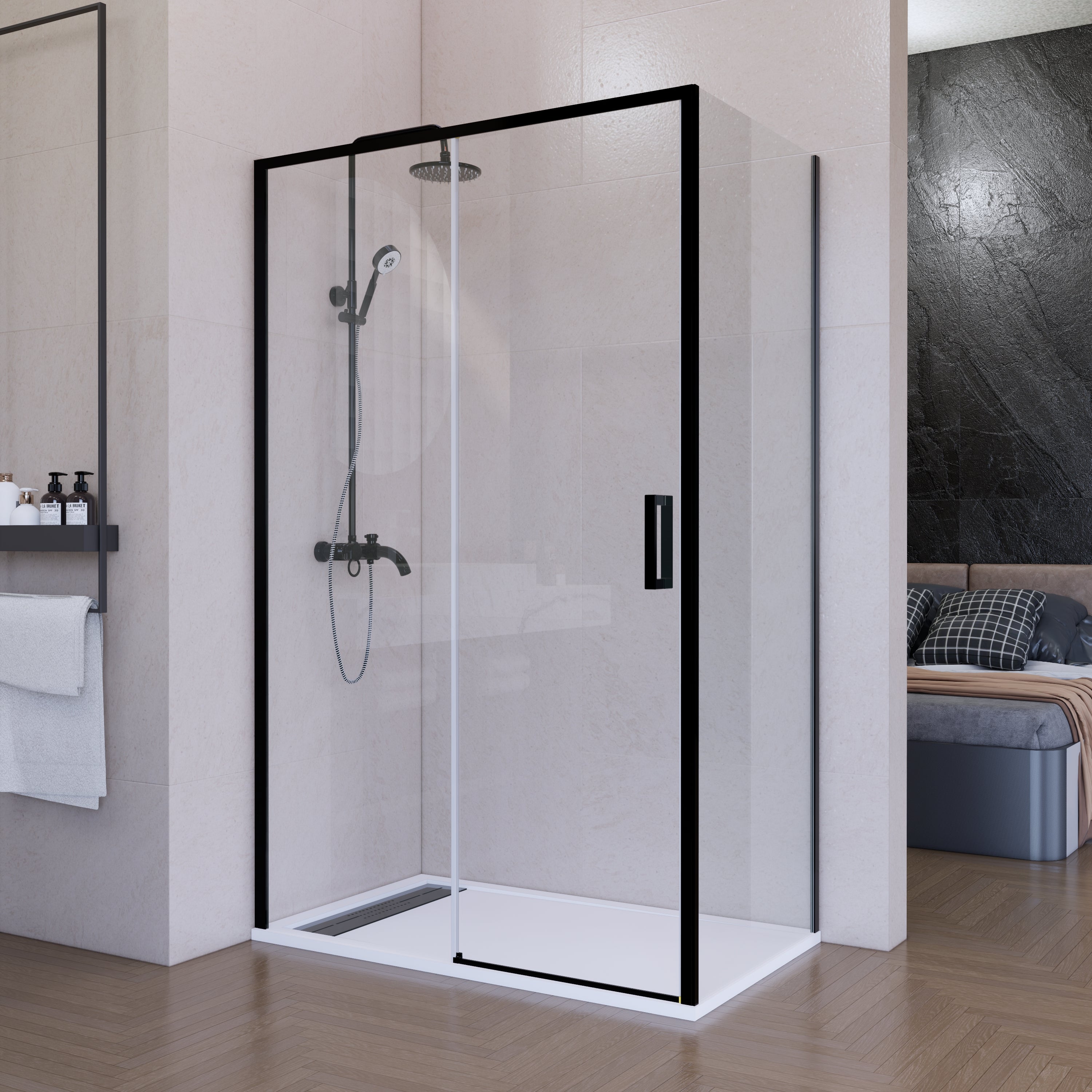 Mampara Ducha Angular 170 x 90 cm - Frontal + Fijo Lateral - Cristal ...