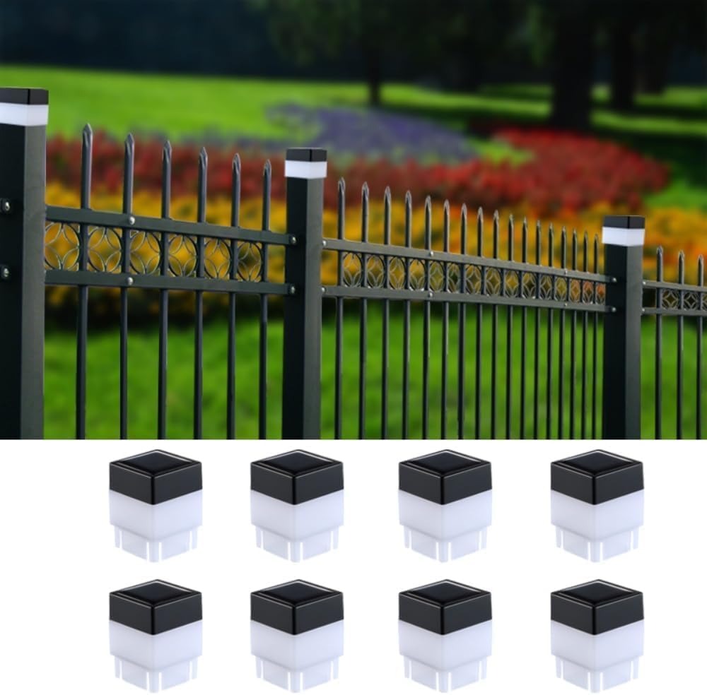 Lot de 8 Lampes Solaires pour Poteaux de Clôture - Éclairage LED Blanc ...