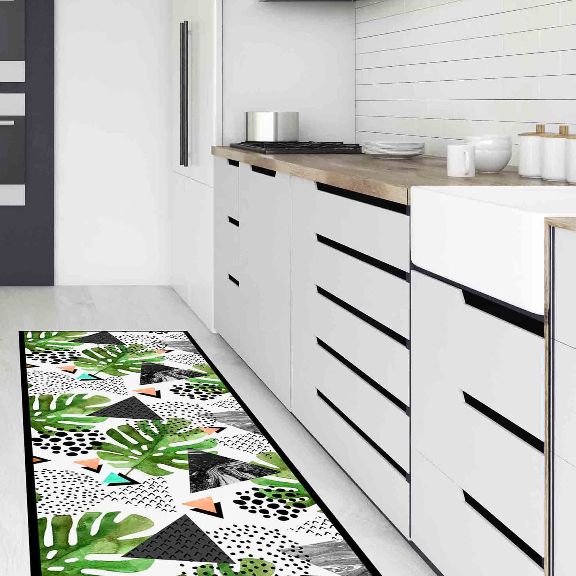 Tapis de Cuisine antidérapant en Vinyle Noir Tropical 60x180 cm | Leroy ...