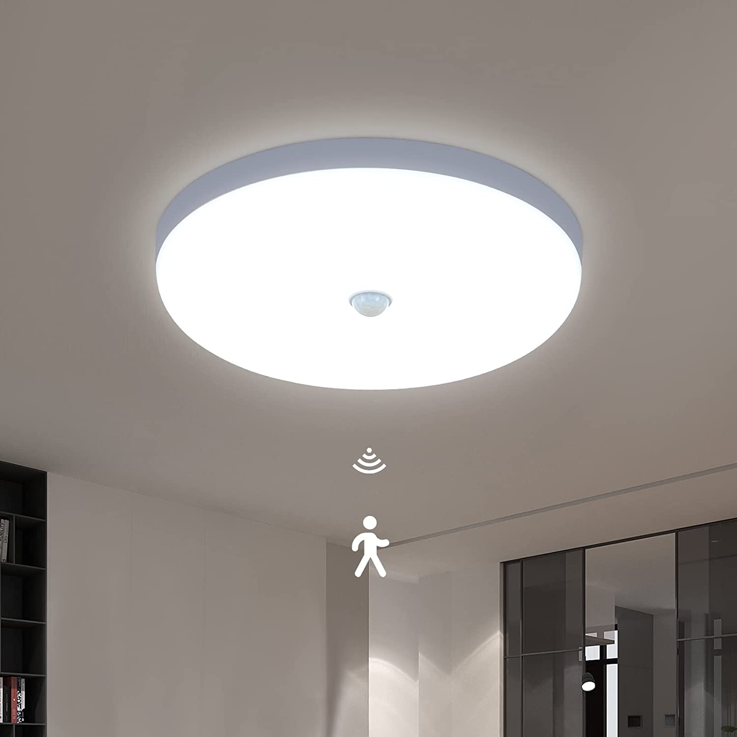 COMELY Plafón LED redondo blanco 30W Ø25 cm con sensor de movimiento ...