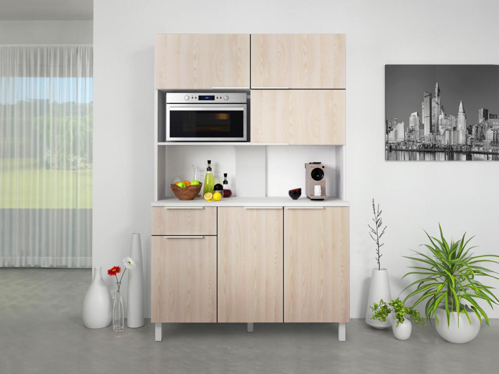 Buffet de cuisine avec 6 portes, 1 tiroir et 1 niche - Naturel clair et ...