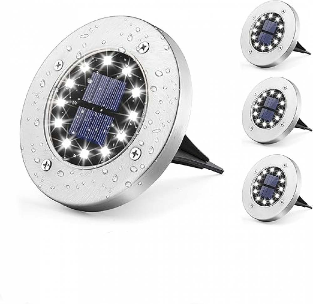 Lumière 12 LEDs 4 pièces Lampe Solaires au Sol Blanches Acier inoxydable étanche pour l ...