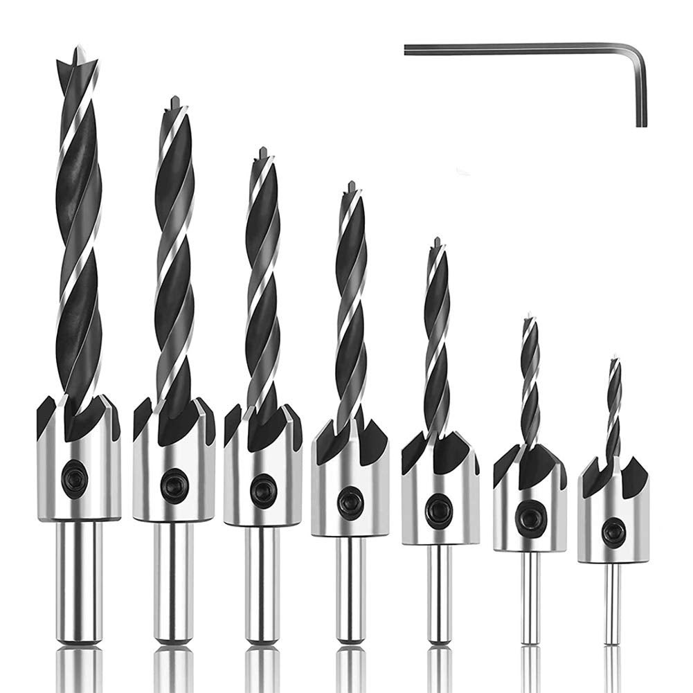 8 punte da trapano per legno con svasatori, svasatori, punte da trapano ...