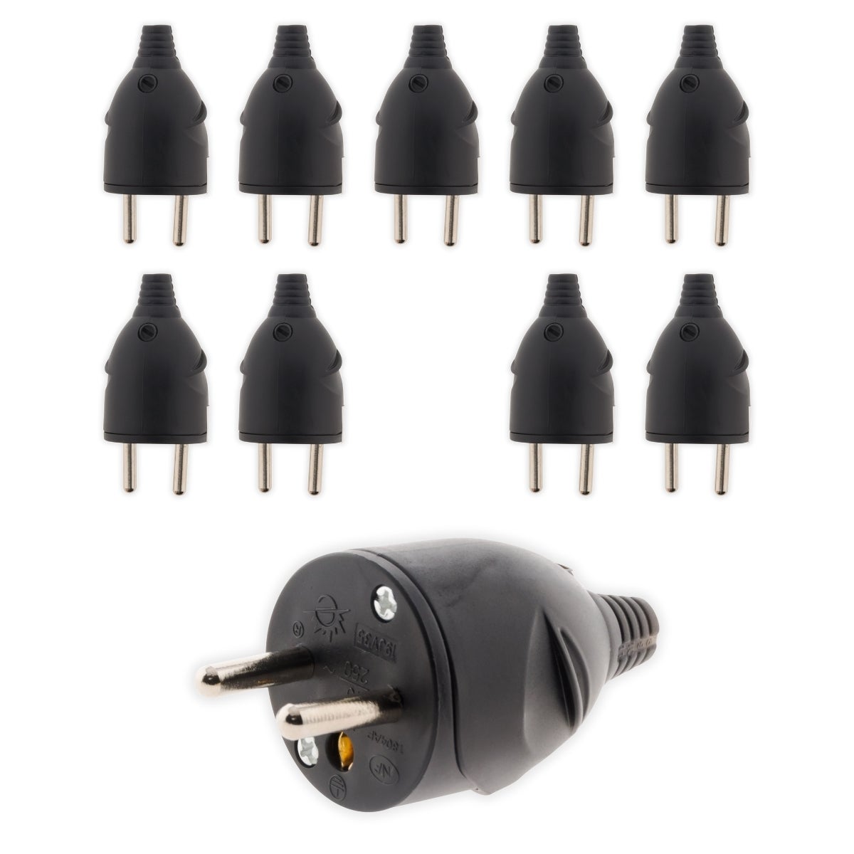 Lot de 10 - Fiche mâle 16A 2P+T Noir - Zenitech | Bricoman