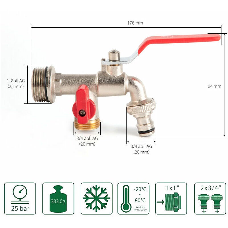 Robinet double de jardin, robinet en laiton, robinet double BSP 3/4 ...