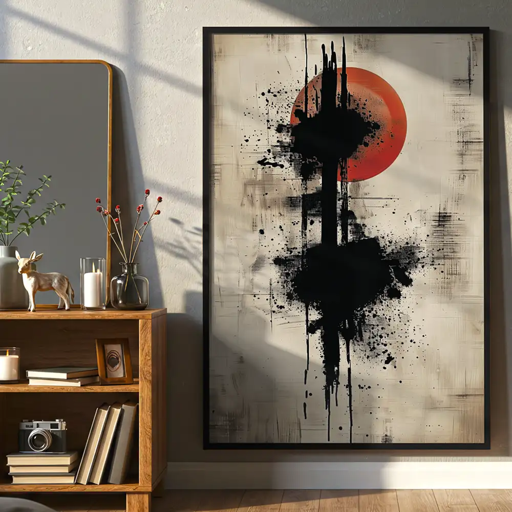DekoArte – Tableau Japandi abstrait rouge et noir 70x100 cm | Tableau ...