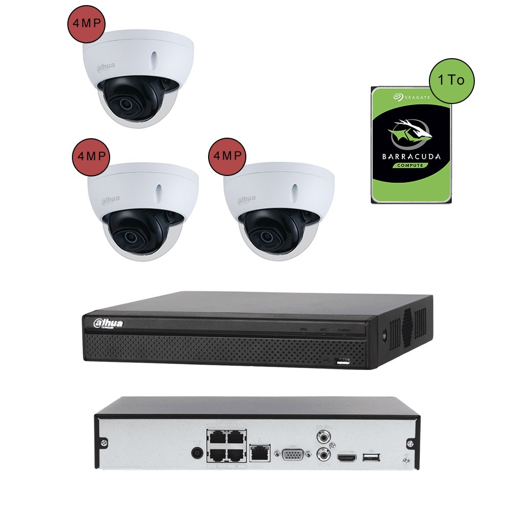 Pack de vidéosurveillance IP POE 3 caméras dôme 4MP - 20 jours d ...