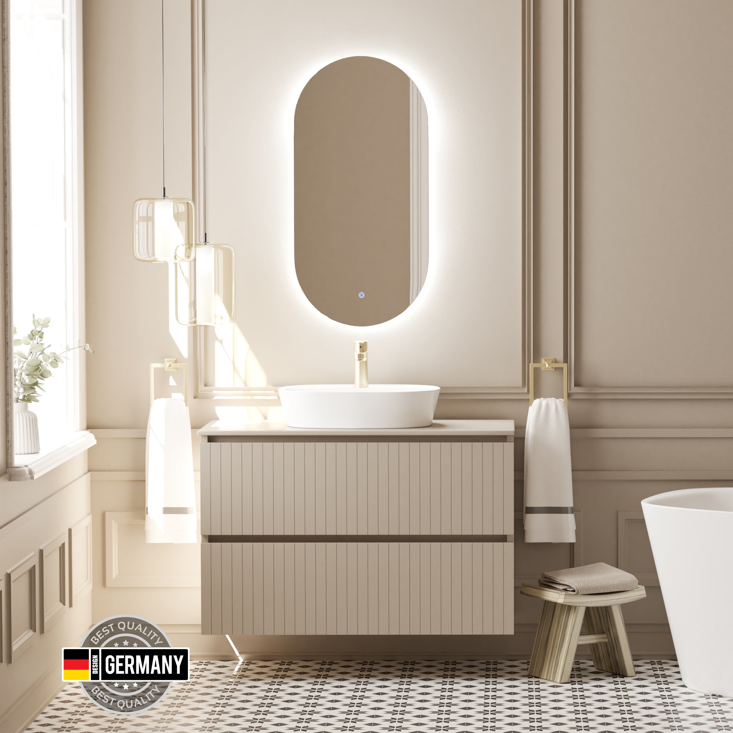 MEUBLE SALLE BAIN SUSPENDU CELLE 100 CM FUCHS|2 TIROIRS|PLAN ET LAVABO ...