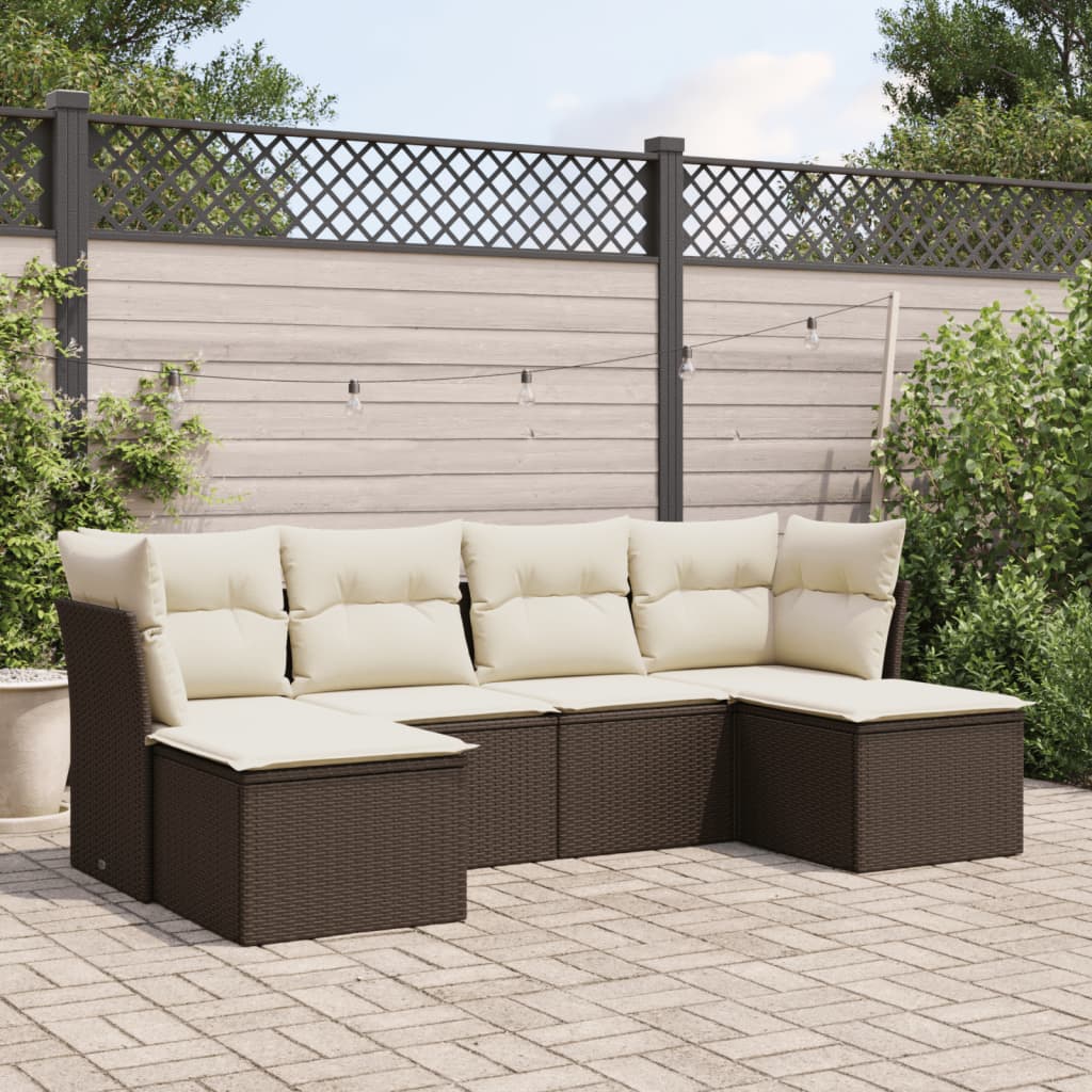 Set Divano da Giardino 6 pz con Cuscini Marrone in Polyrattan Unico ...
