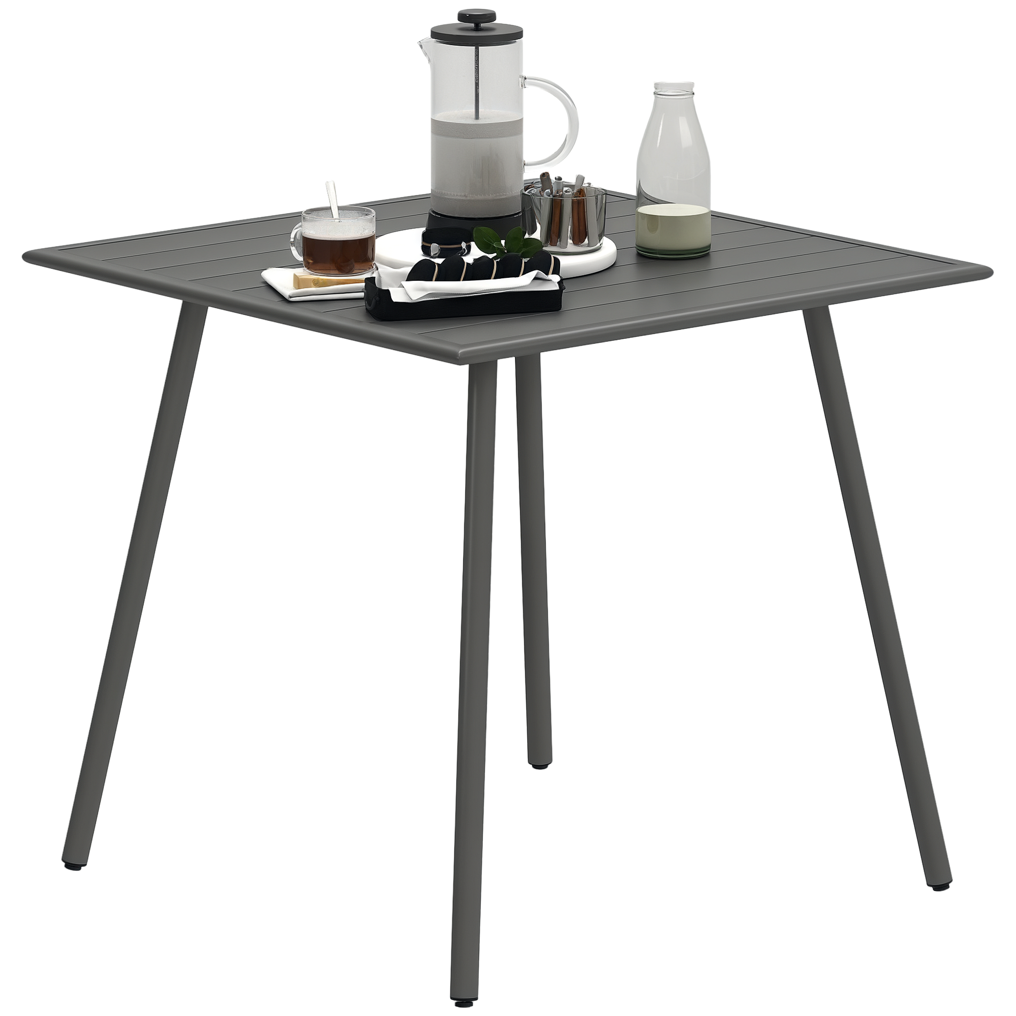 Mesa de jardín cuadrada con tablero de listones, estructura de acero ...