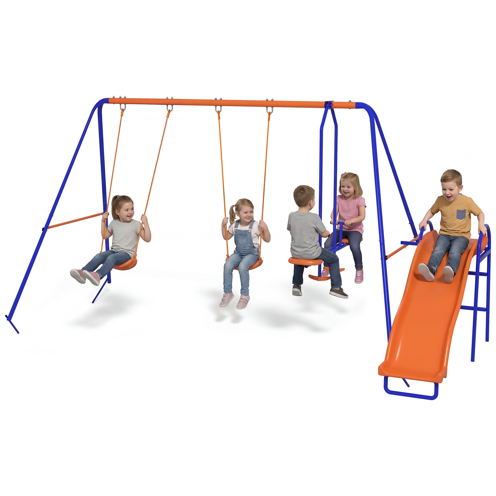 Four-In-One Metal Garden Swing Set, with Double Swings, Glider, Slider ...