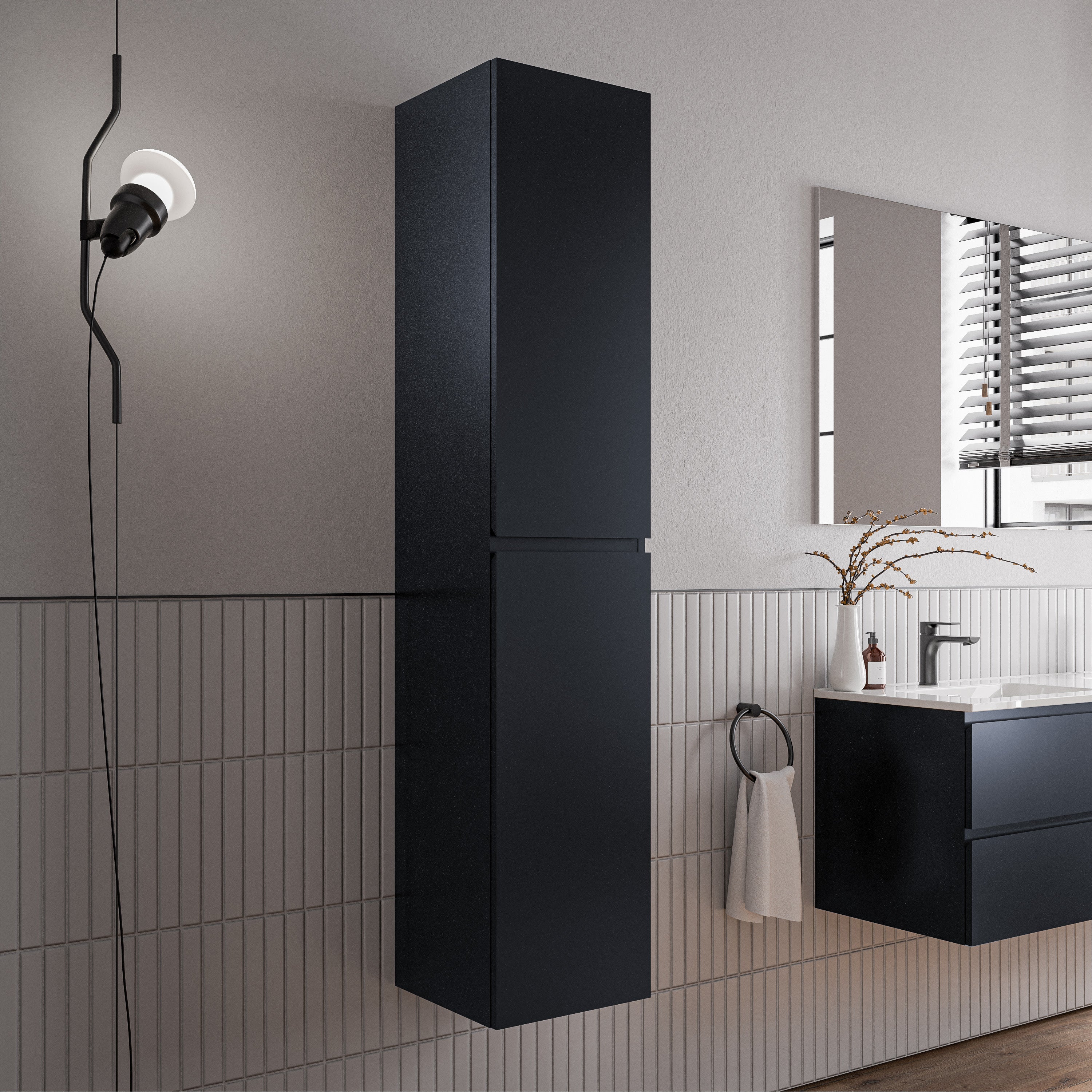 BERNSTEIN - Colonne de salle de bain suspendue 35x35x170cm (LxPxH) Bleu ...