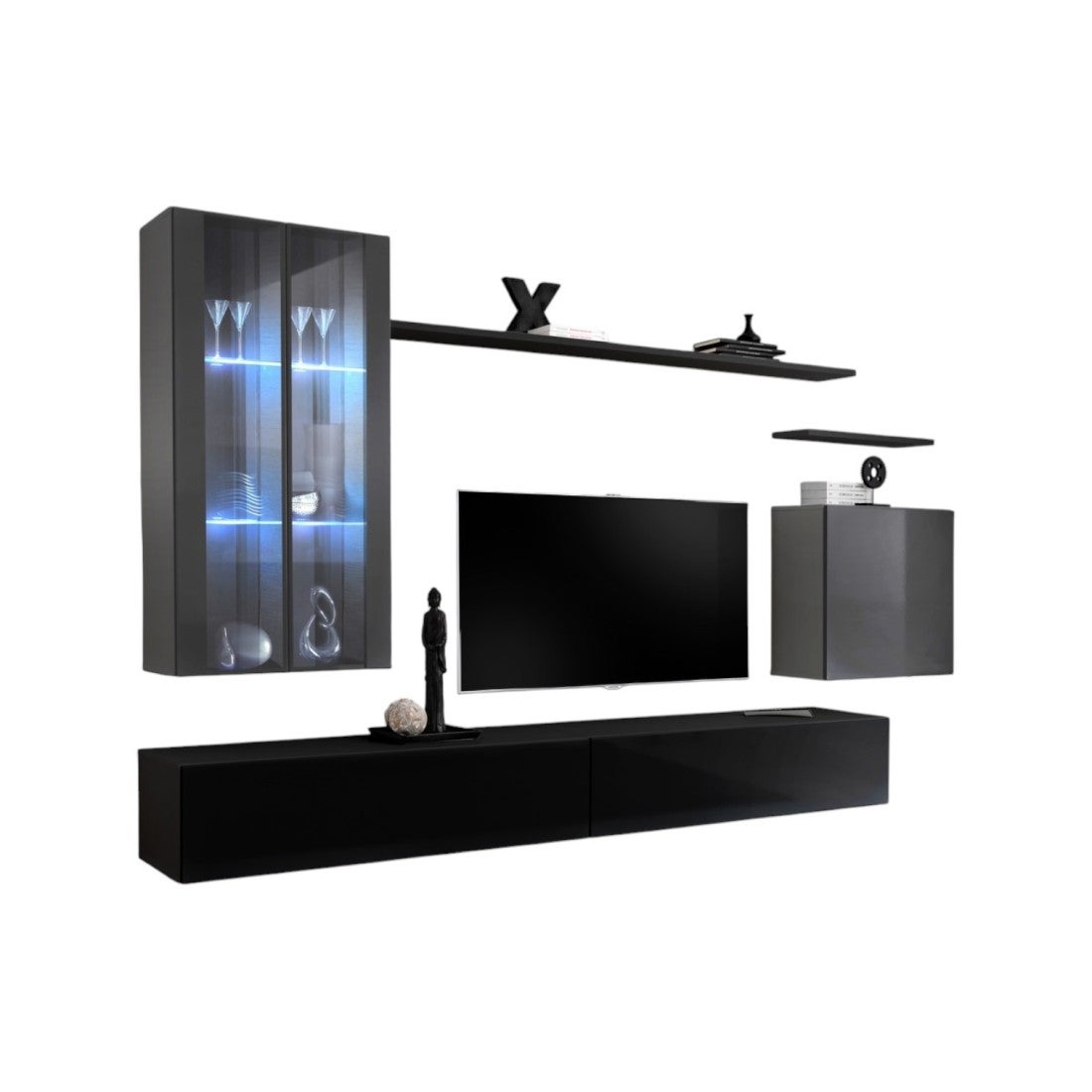 Ensemble meuble salon mural SWITCH XII design, coloris noir et gris ...
