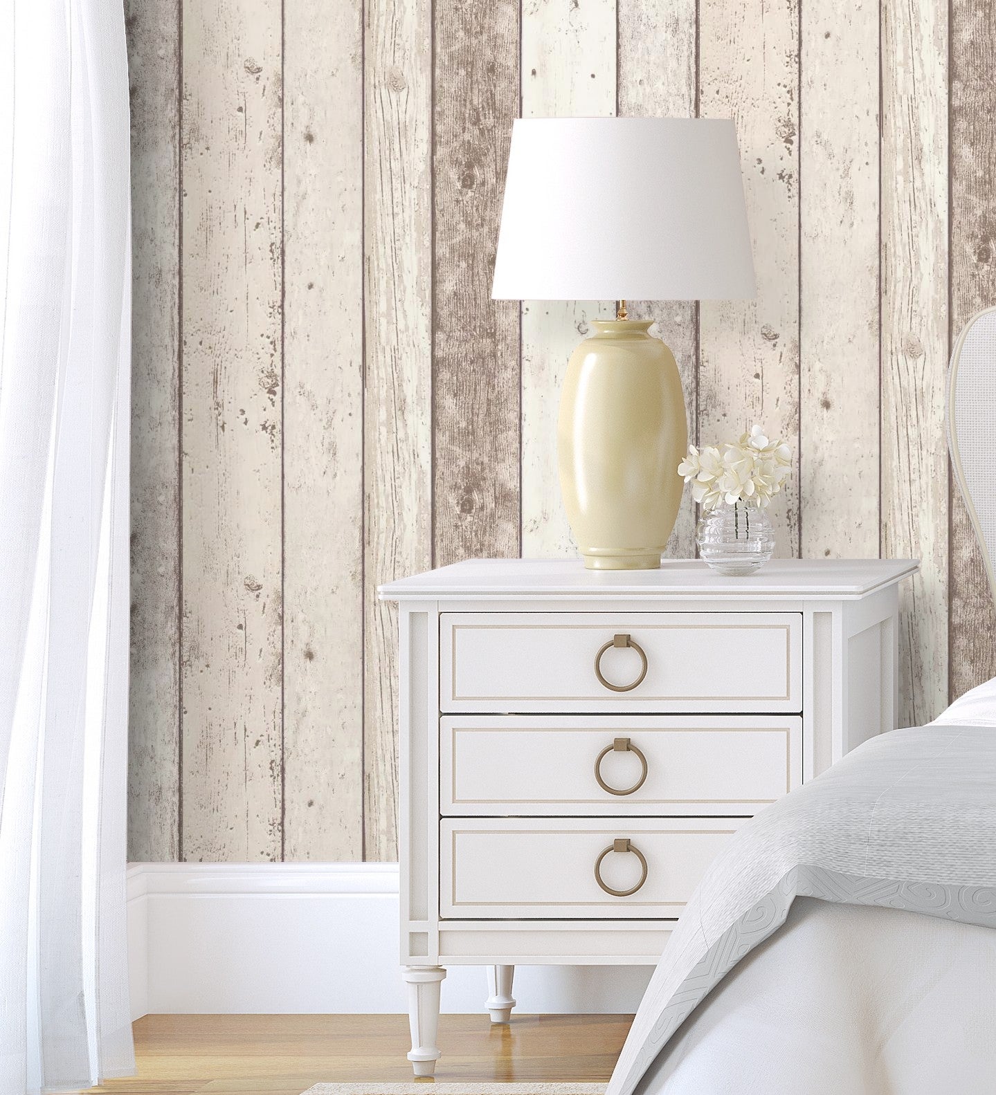 Papier peint vinyle lessivable effet planche de bois beige - Madeira 3 ...