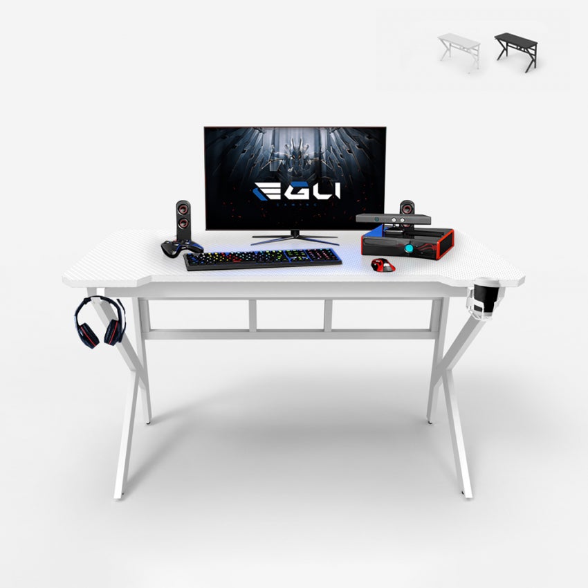 Mesa gamer de carbono 120x60cm, cables para auriculares, soporte para ...