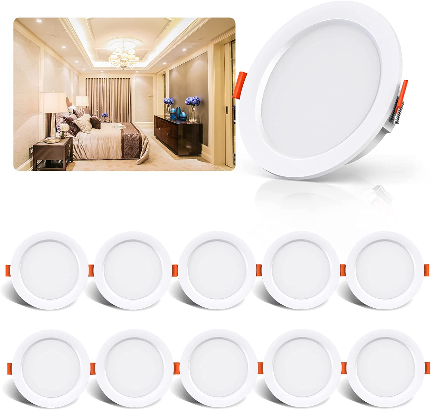 Foco empotrable LED 10 piezas,Downlight Ultra Slim Redondo 5W 500Lumen ...