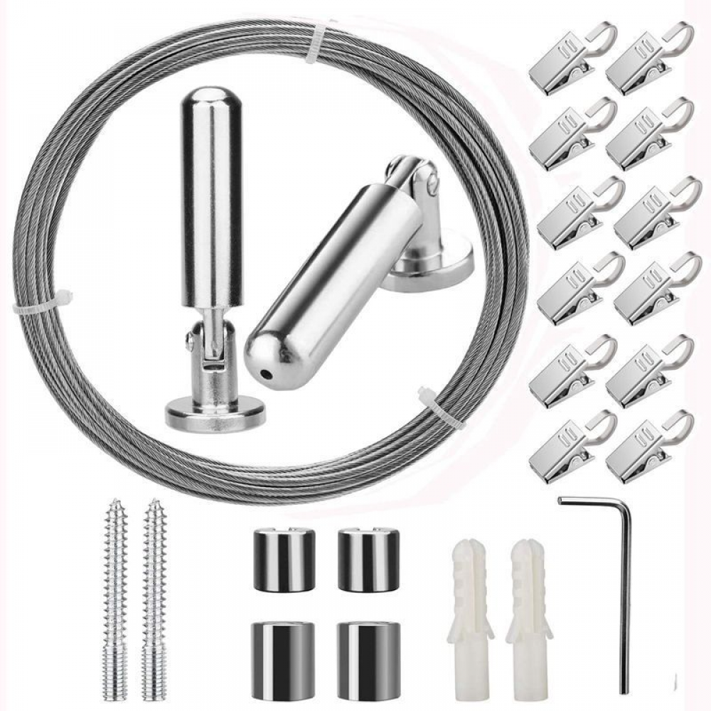 Ensemble de tringle à rideau en acier inoxydable avec fil de tension et ...