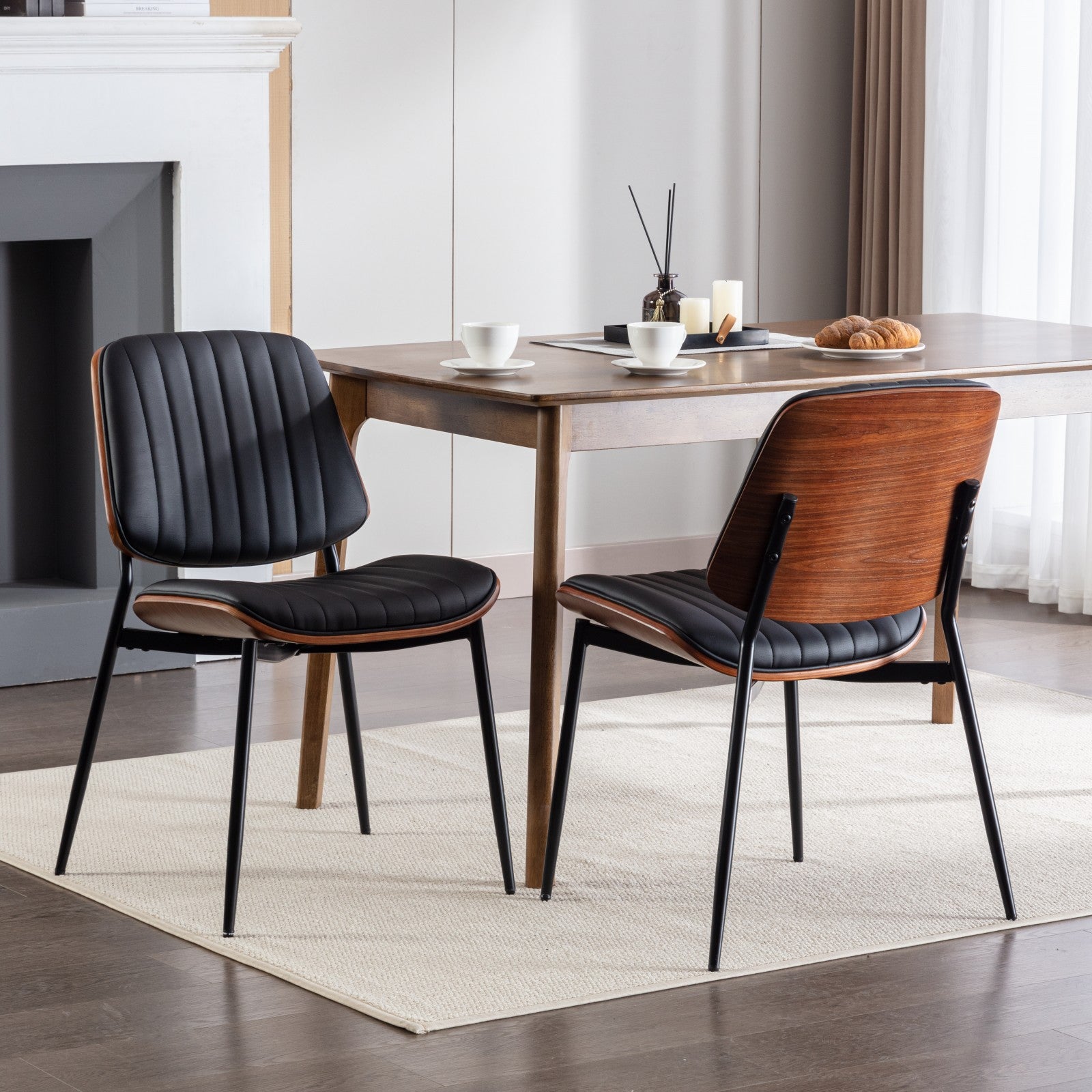 Lot de 2 fauteuils rétro milieu du siècle, simili cuir noir, dossier ...