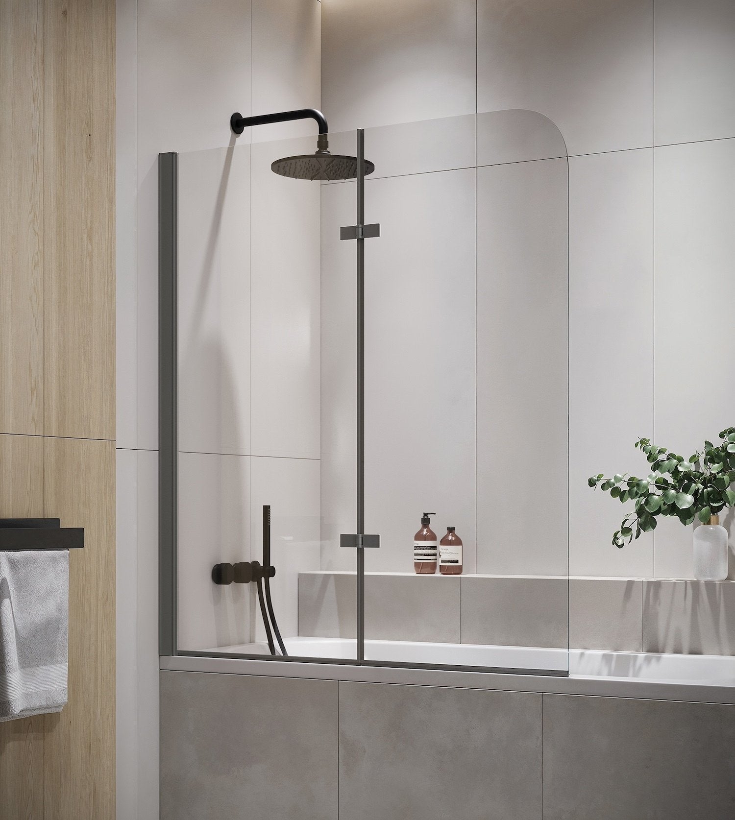 Paroi baignoire Austin 120 x 140 cm gris - verre transparent | Leroy Merlin