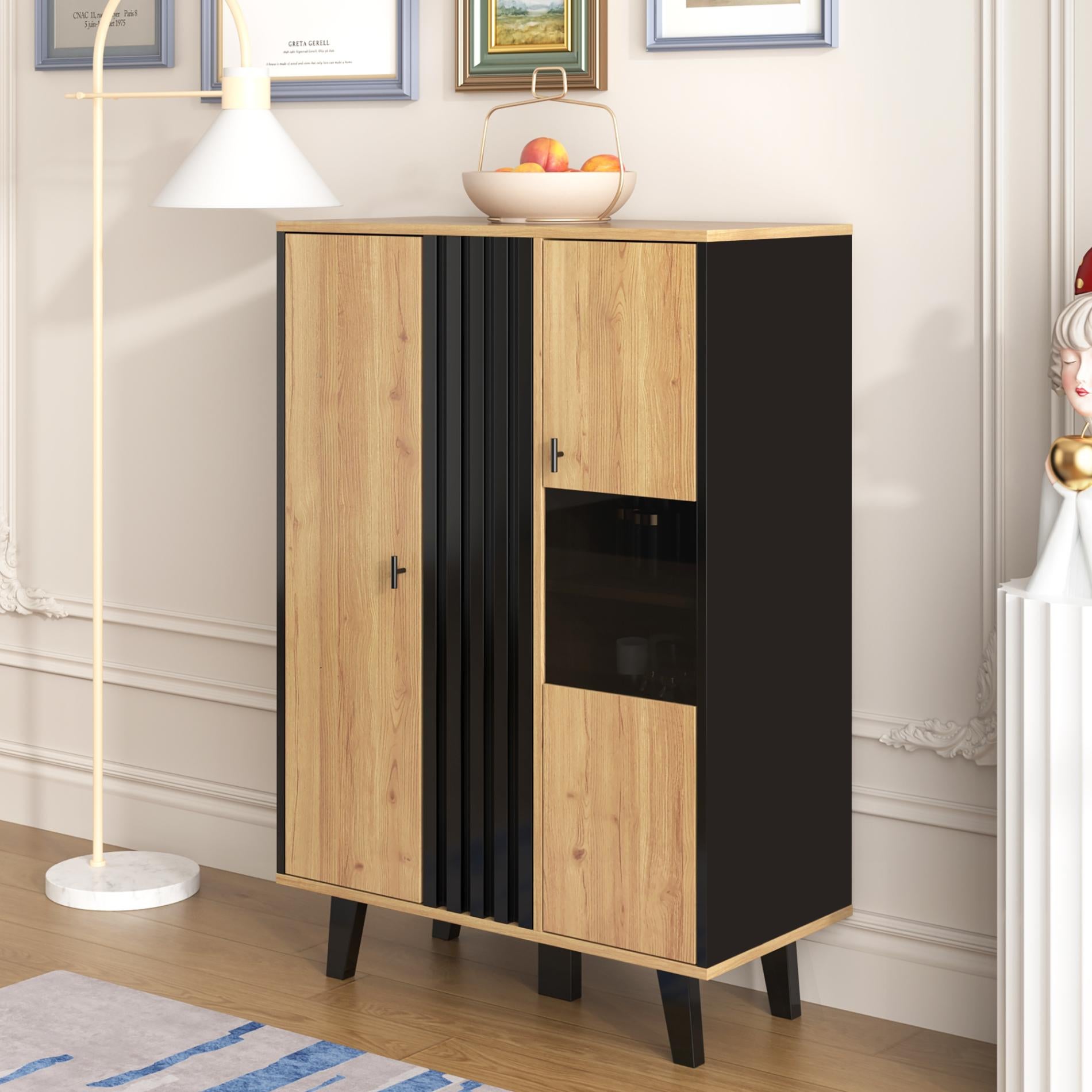 Buffet Sideboard avec LED, vitrine en verre, 80*40*120cm, design noir ...