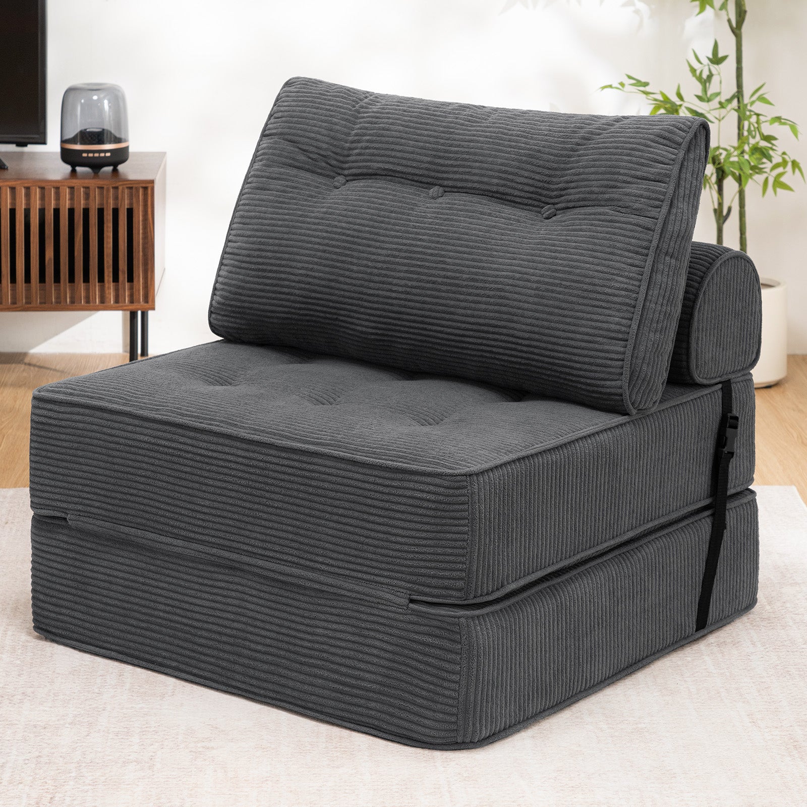 Canapé-lit Pliable Fauteuil Convertible 1 Place avec Coussin, Gris ...