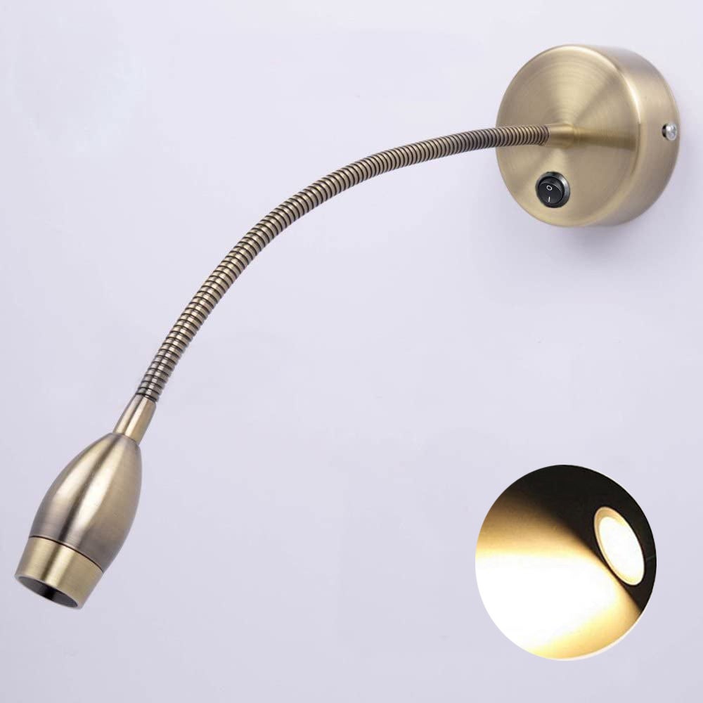 Lámpara de lectura LED de pared, lámpara de cuello de cisne, bronce, 3 ...