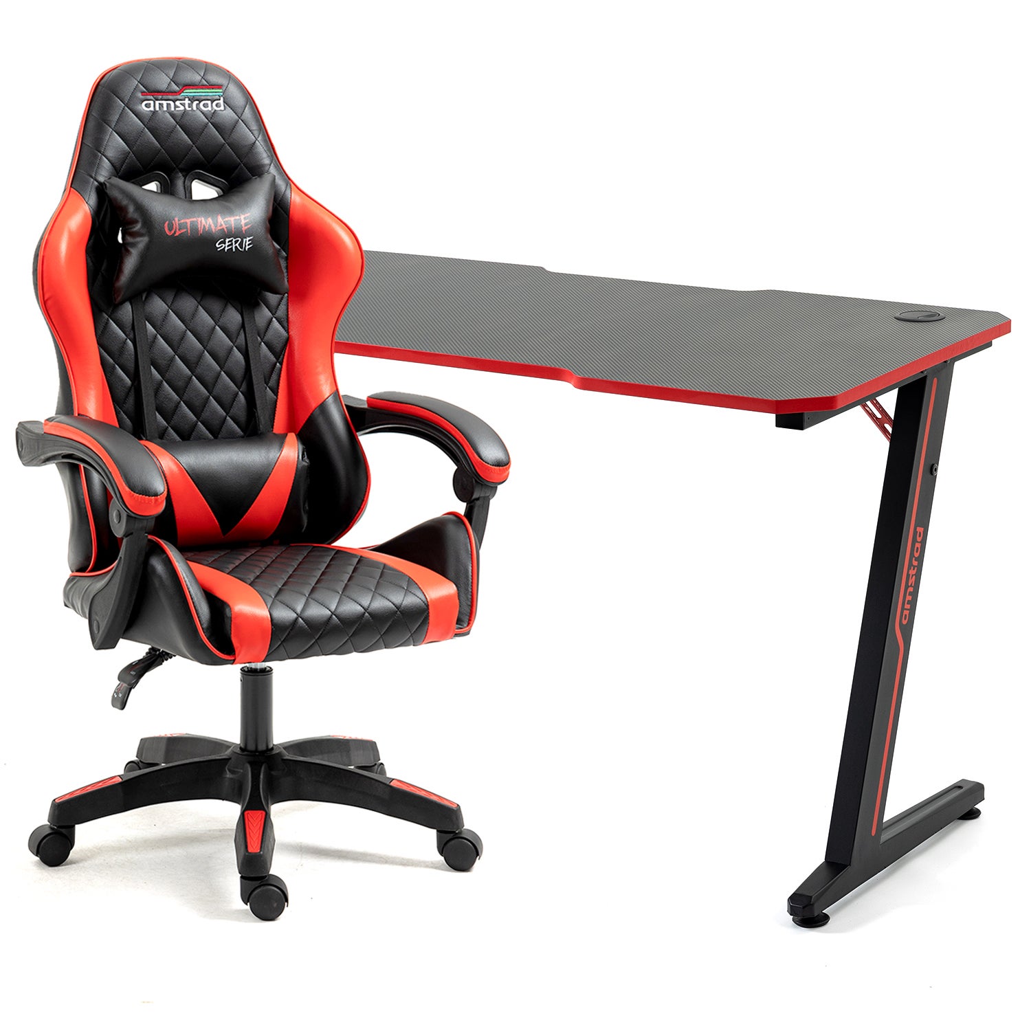 Amstrad Pack Bureau DESK120Z-RED & Fauteuil ULTIMATE-RED - Finition orange - Largeur 1m20 ...