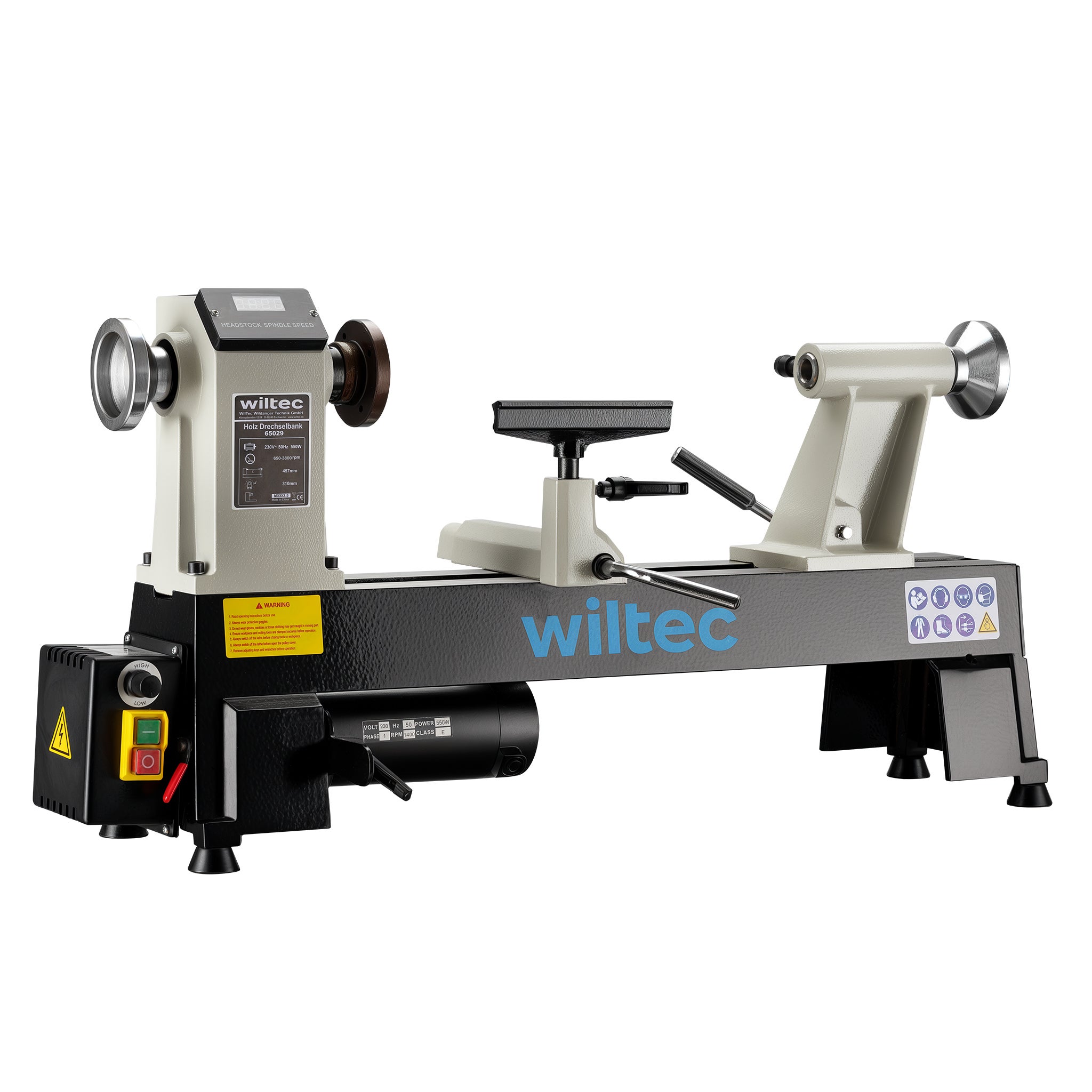 Wiltec Torno de madera 550 W velocidad variable 650-3800 rpm, máquina ...